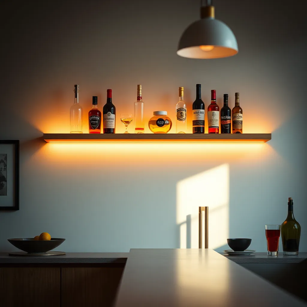 Aesthetic and Functional Floating Bar Shelves with Lights